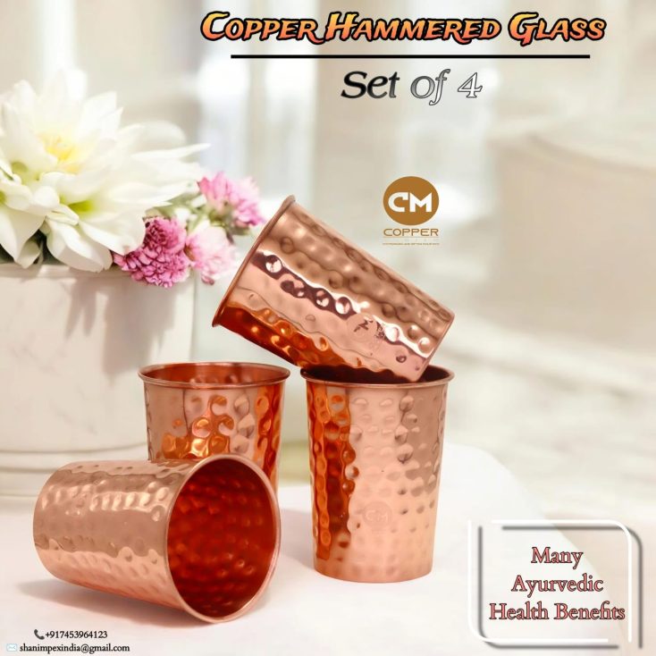 Pure Copper Glass Set of 4, 300 ML Water Glasses – Copper Master