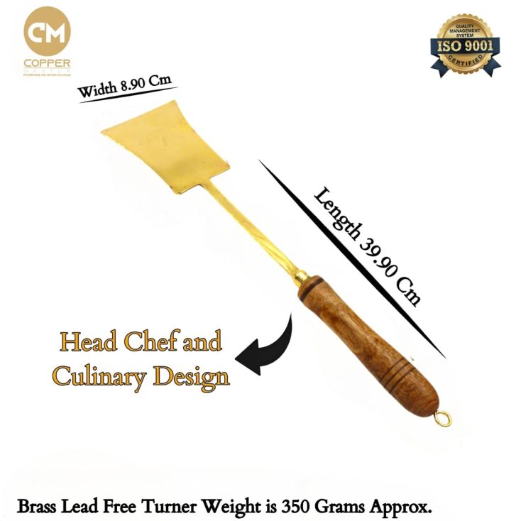 Copper-Master Pure Brass Lead Free Premium Turner with Wooden Handle for Dinnerware Cooking ...
